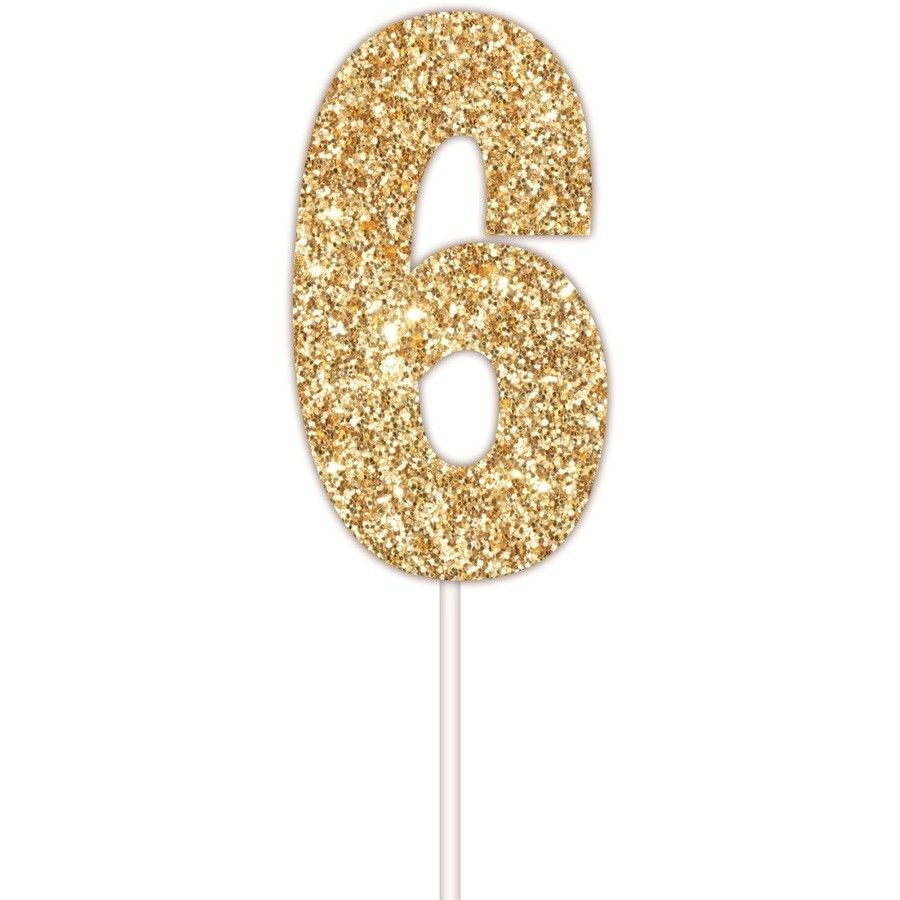 Number 6 Glitter Cake Topper – Gold – Party House – For all Your Party ...
